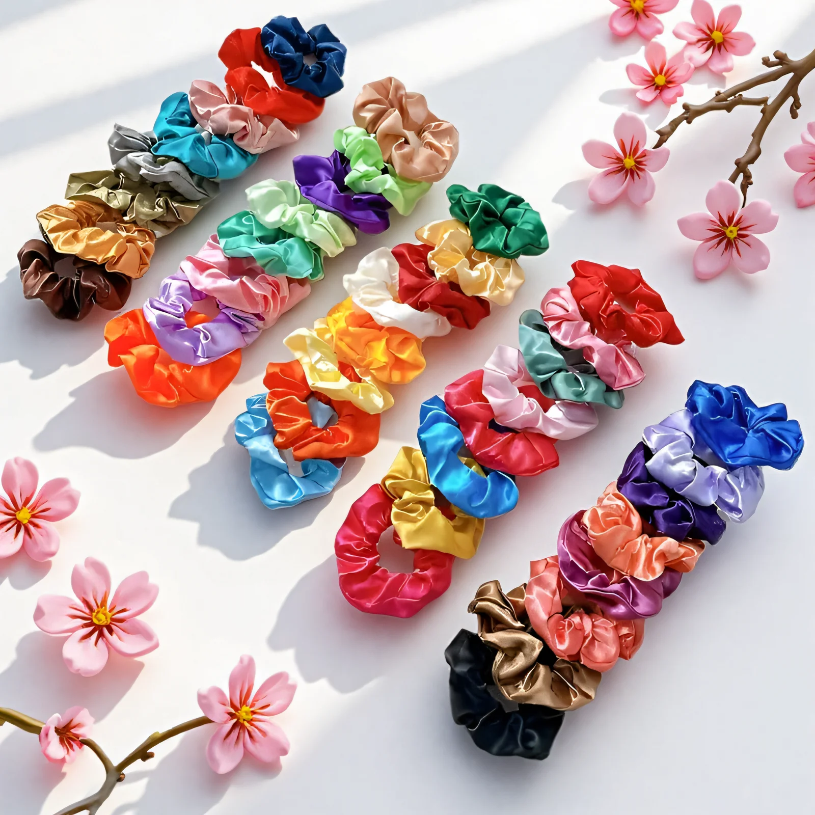 40pcs Satin Imitation Silk Hair Scrunchies - Curly Hair Accessories For ...