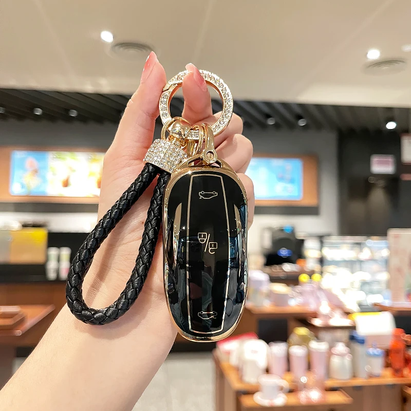 Leather-Rope-3-button-Car-Key-Case-Cover-For-Tesla-Model-3-Model-Y ...