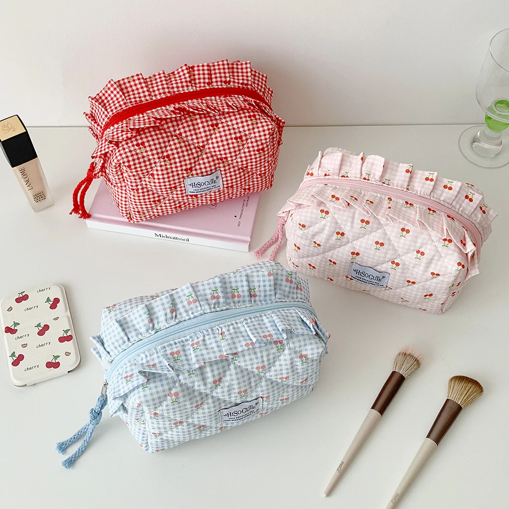 Cherry Grid Pencil Case Large Capacity Student Organizer Portable ...