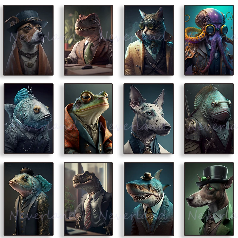 Personification Animal Portraits Cat Dog Frog Fish Abstract Posters ...