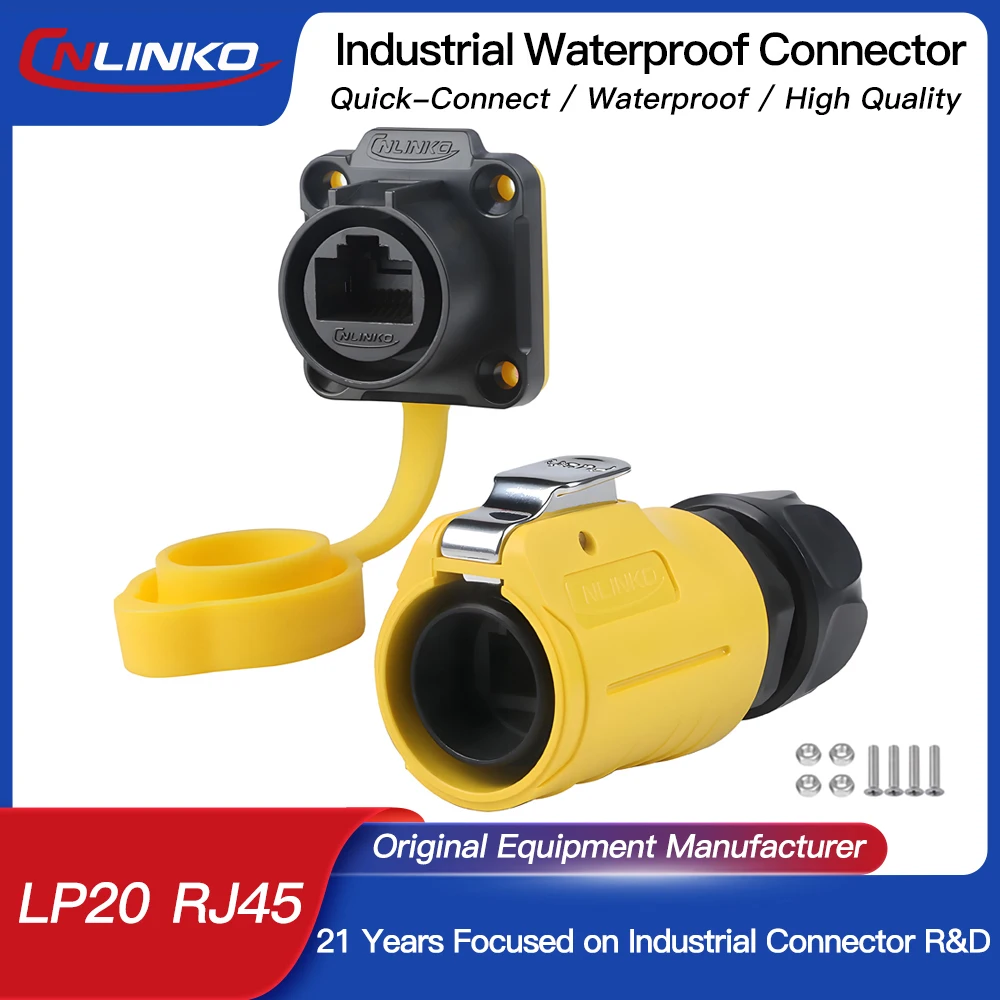 CNLINKO LP20 PBT Plastic IP68 Waterproof RJ45 Cable Signal Connector ...