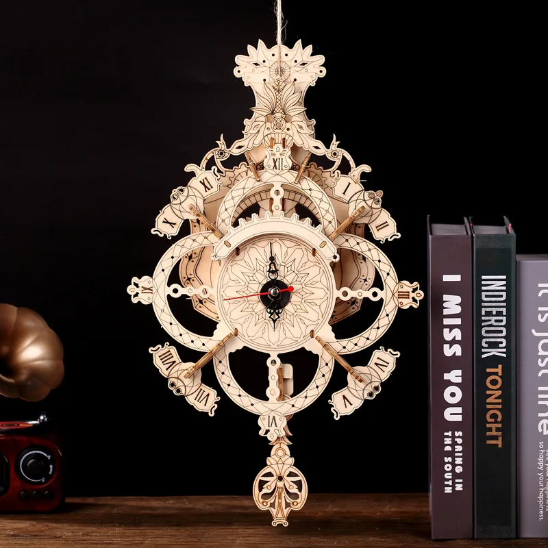 Creative Mechanical Retro Wall Clock 3D Wooden Puzzle Model Building ...