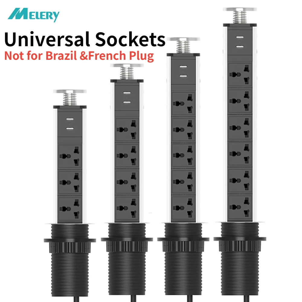 Table Pop Sockets Pull Up 3/4/5/6 Way Electrical Plug Universal Power ...