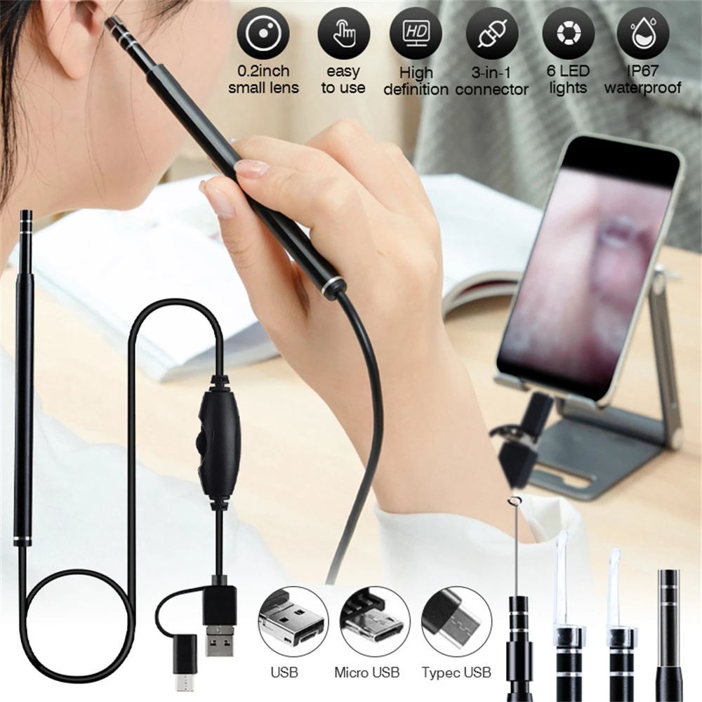 LED HD Ear Cleaning Endoscope 3 in 1 USB Earpick Endoscop Camera Ear ...