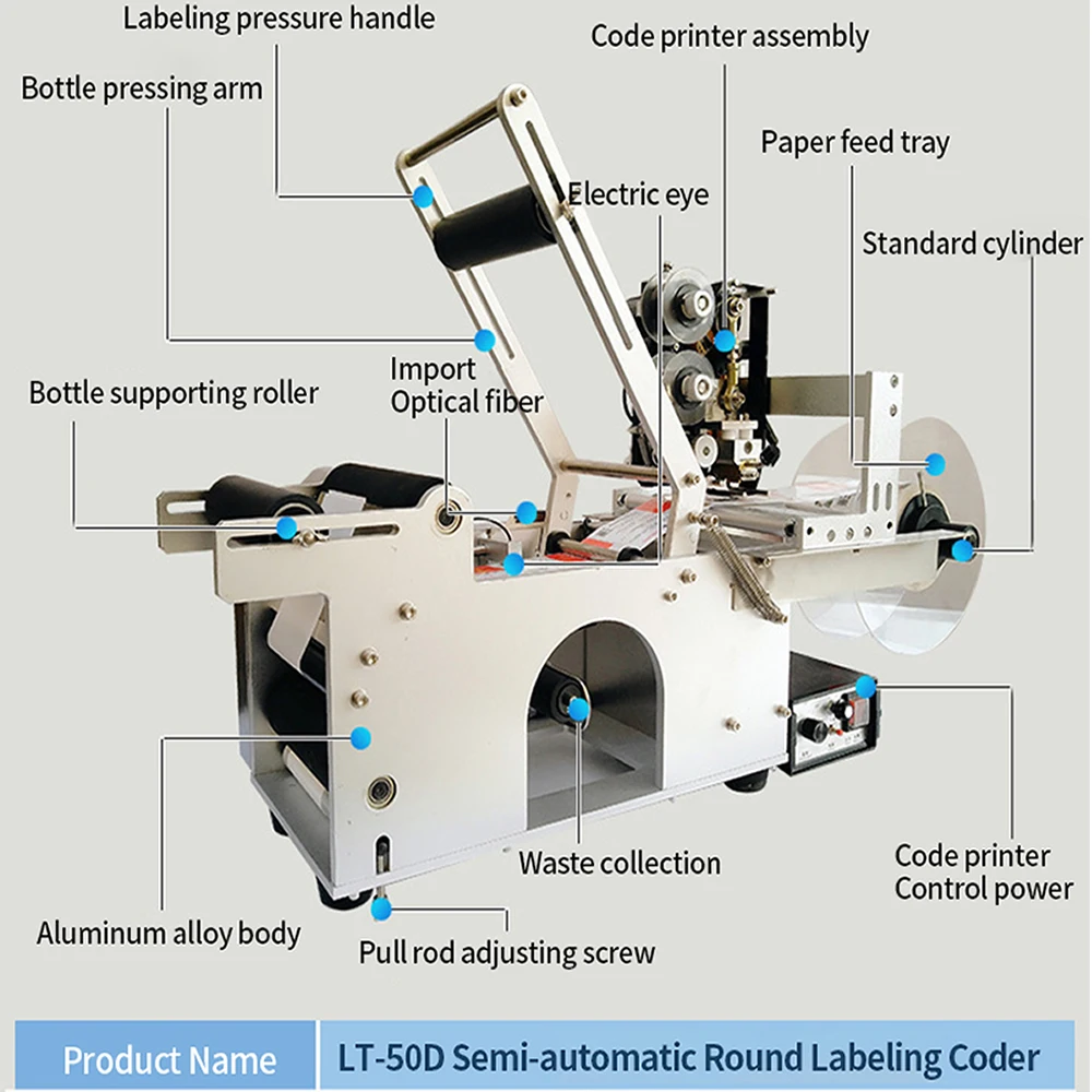 Semi-Automatic-LT-50D-Round-Plastic-Bottle-Label-Machine-Round-Bottle-Labeling-Device-Round ...