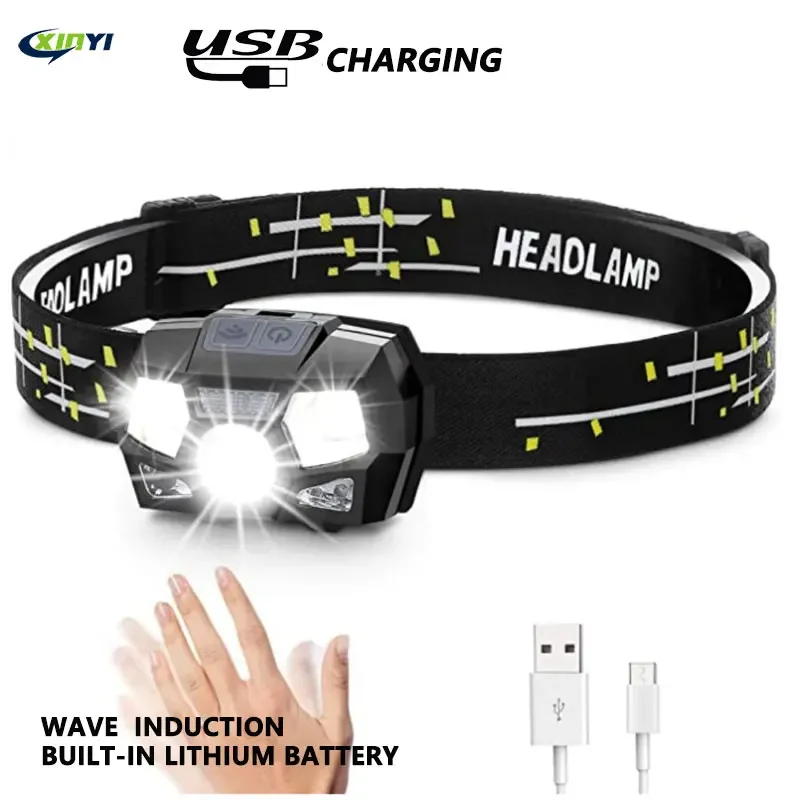 Super bright MINI LED Headlamp Built-in Battery inductive sensor USB ...