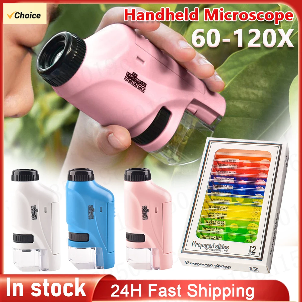 60-120X-Mini-Pocket-Microscope-With-LED-Light-Kids-Science-Microscopes ...
