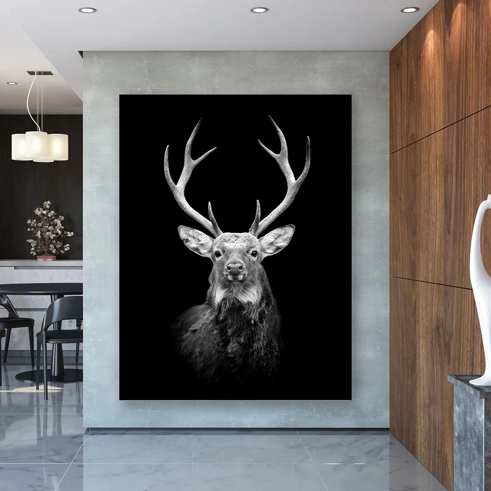 Wild Animal Wall Art Black and White Deer Posters and Prints Modern ...
