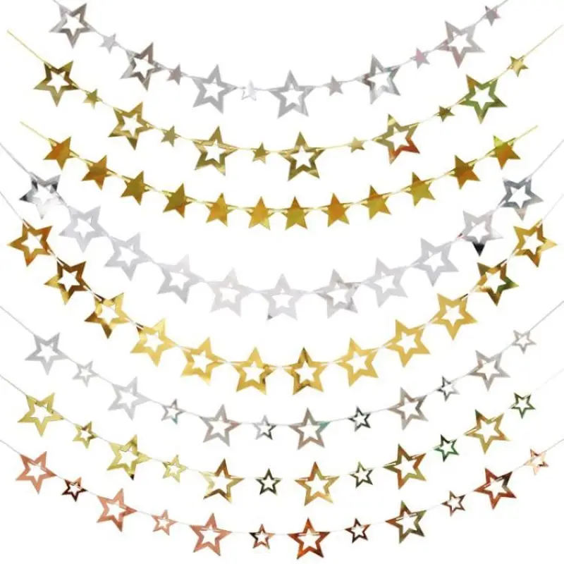 Rose Gold Silver Star Paper Garland Star String Banners Wedding Banner ...