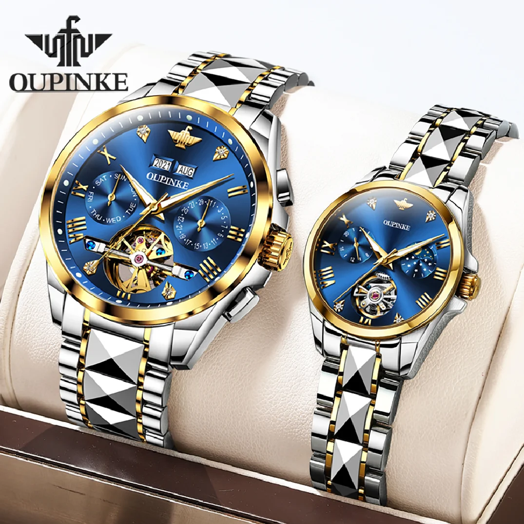 OUPINKE Luxury Couple Watches Pair Men and Women Automatic Mechanical ...
