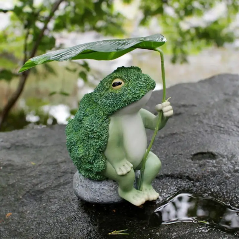 Frog-Figurine-Broccoli-Frog-With-Leaf-Umbrella-Broccoli-Frog-Gorgeous ...