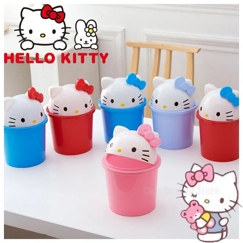 Hello kitty mini desktop bin pequena lata de lixo tubo com capa quarto ...