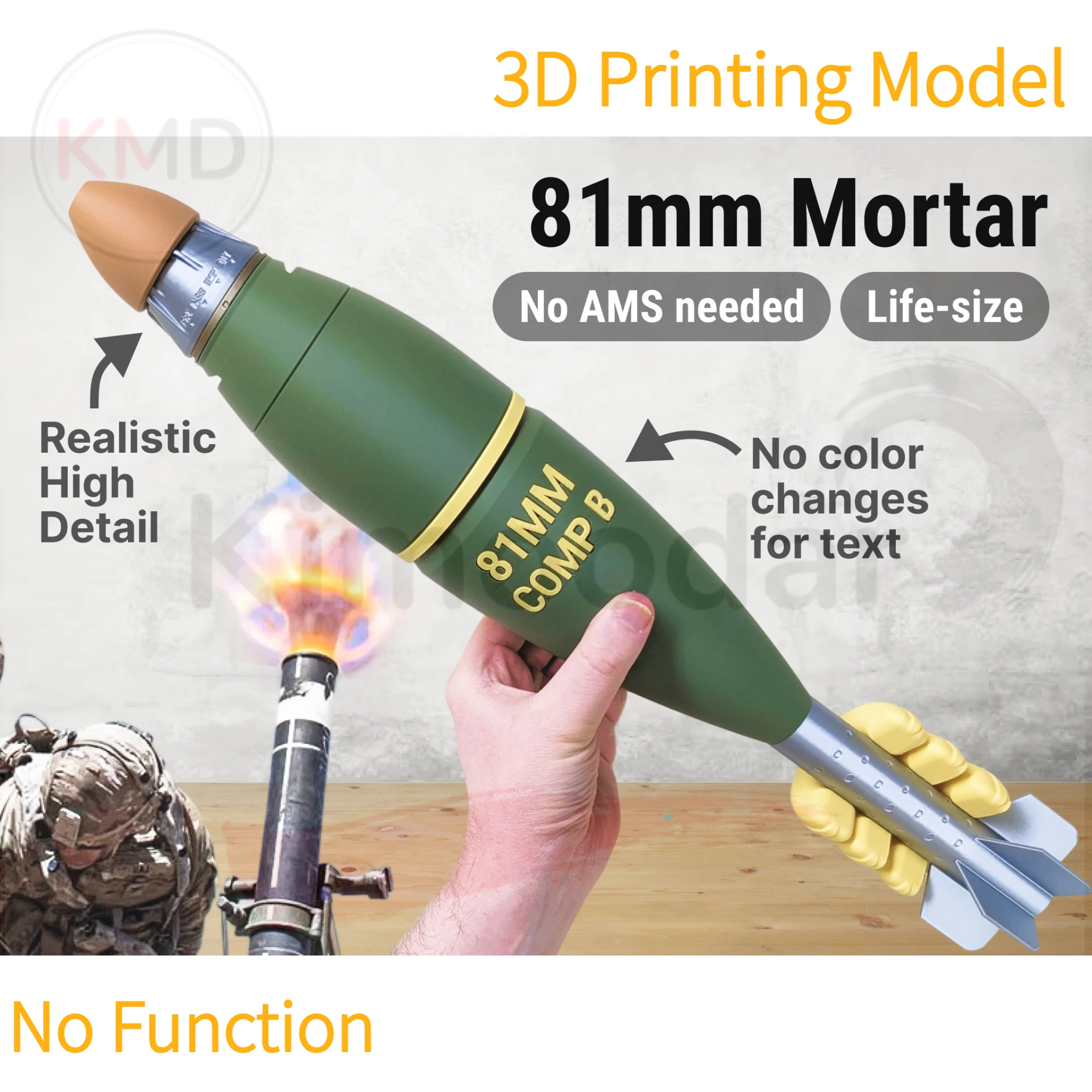3D Printed US 81mm Mortar Model M821 Static No Functional Military Fans ...