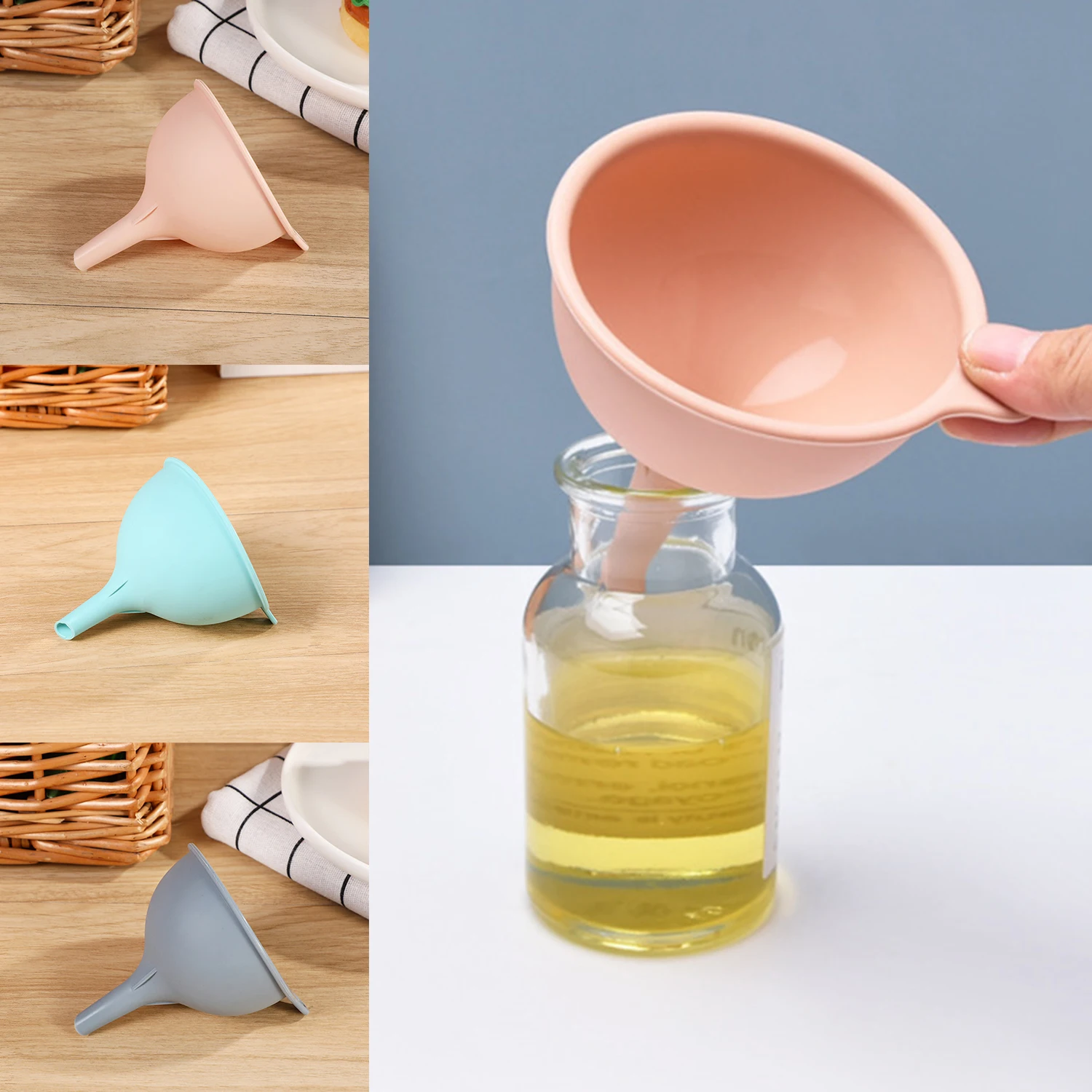 1 PC Portable Kitchen Silicone Funnel Non-stick Oil Creative Multi ...