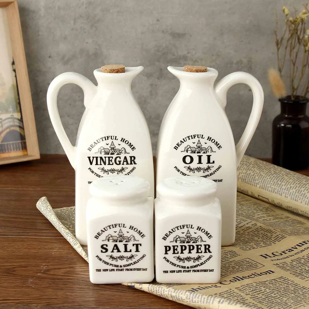 1set/ 4pcs Ceramic Oil Bottle Spice Jars Sauce Vinegar Bottle Seasoning ...