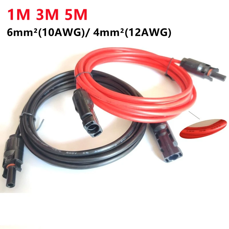 1 Pair Solar Panel Extension Cable Copper Wire 6mm² 4mm² 10 AWG 12AWG ...