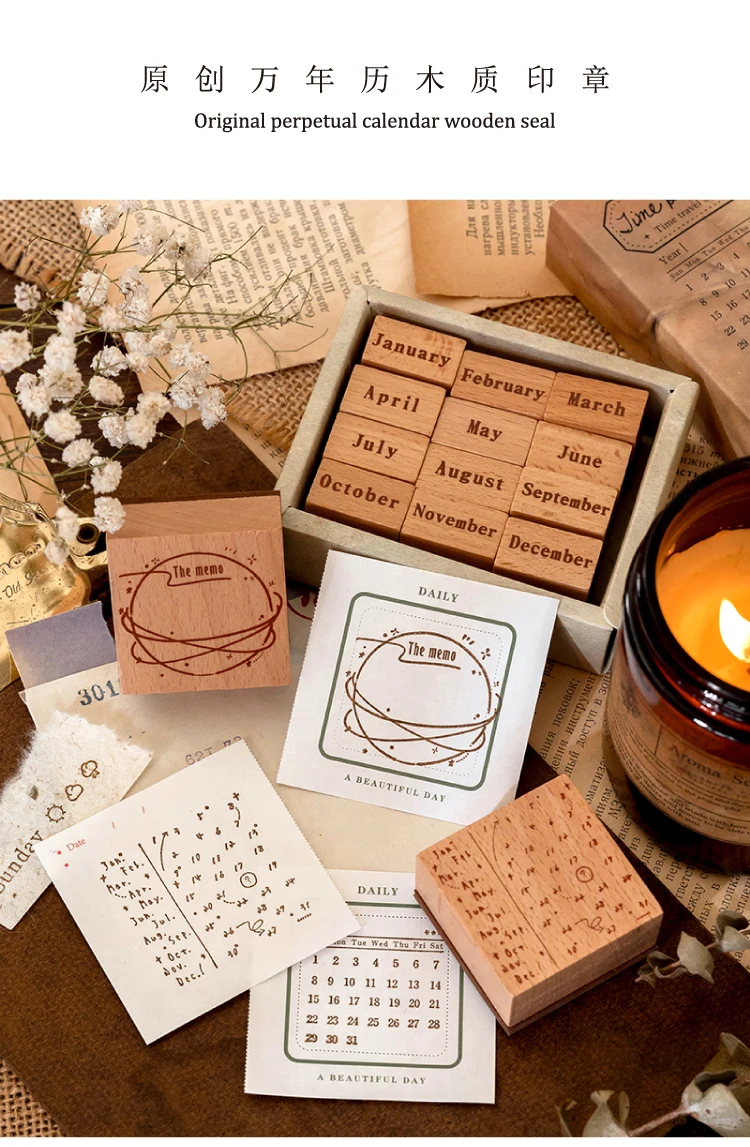 Timbres en caoutchouc Vintage en bois,calendrier rétro,pour cartes de ...