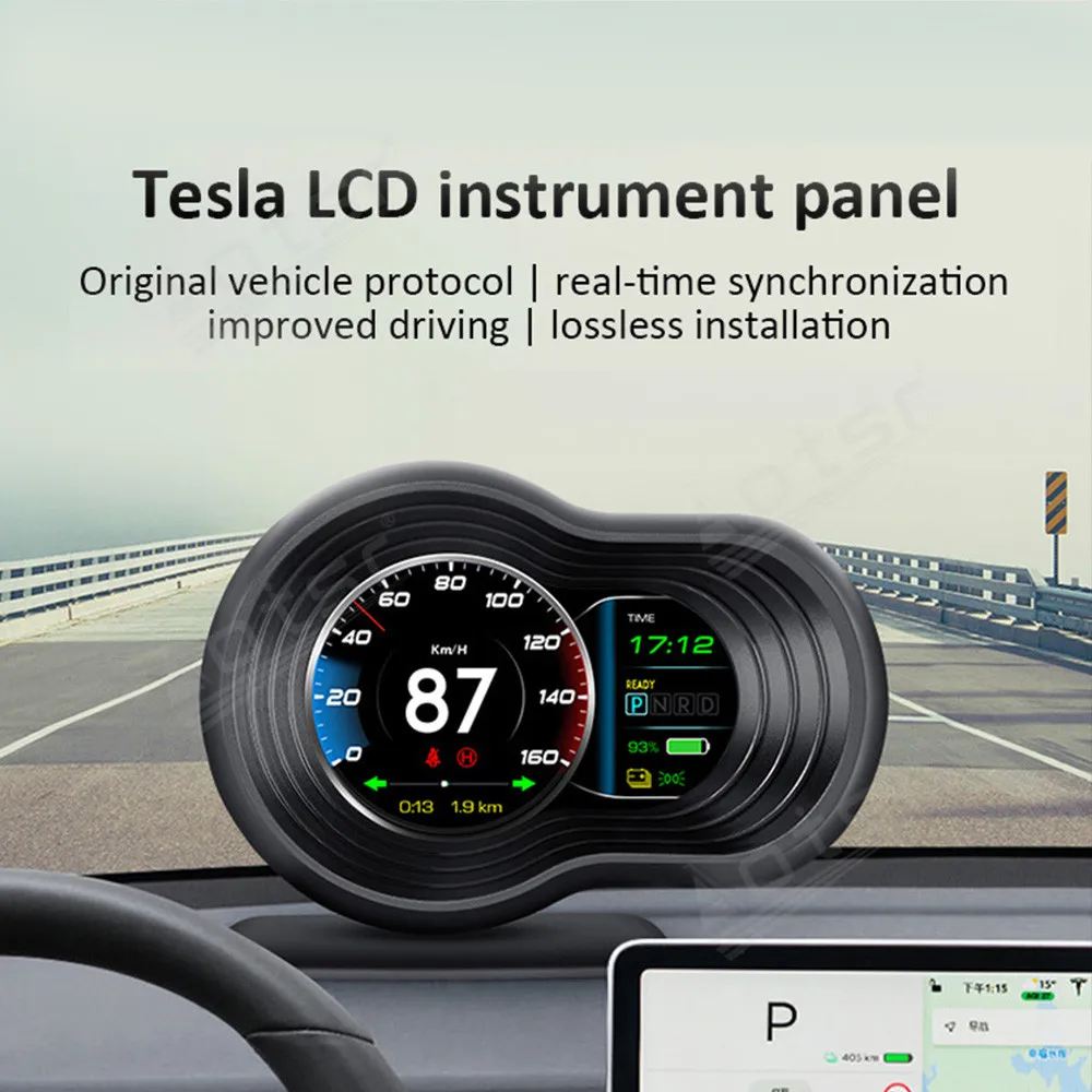 대시 보드 테슬라 모델 3 및 모델 Y HD 용 멀티 컬러 스위칭 LCD HUD 적합한 계기판 파워 기어 디스플레이 도어 열림 ...