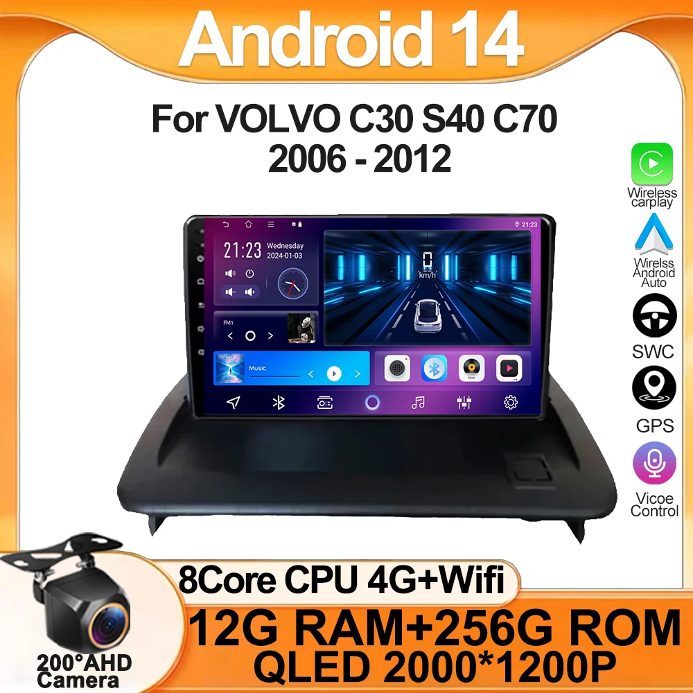 For VOLVO C30 S40 C70 2006 - 2012 Android 14 Car Radio Player GPS ...