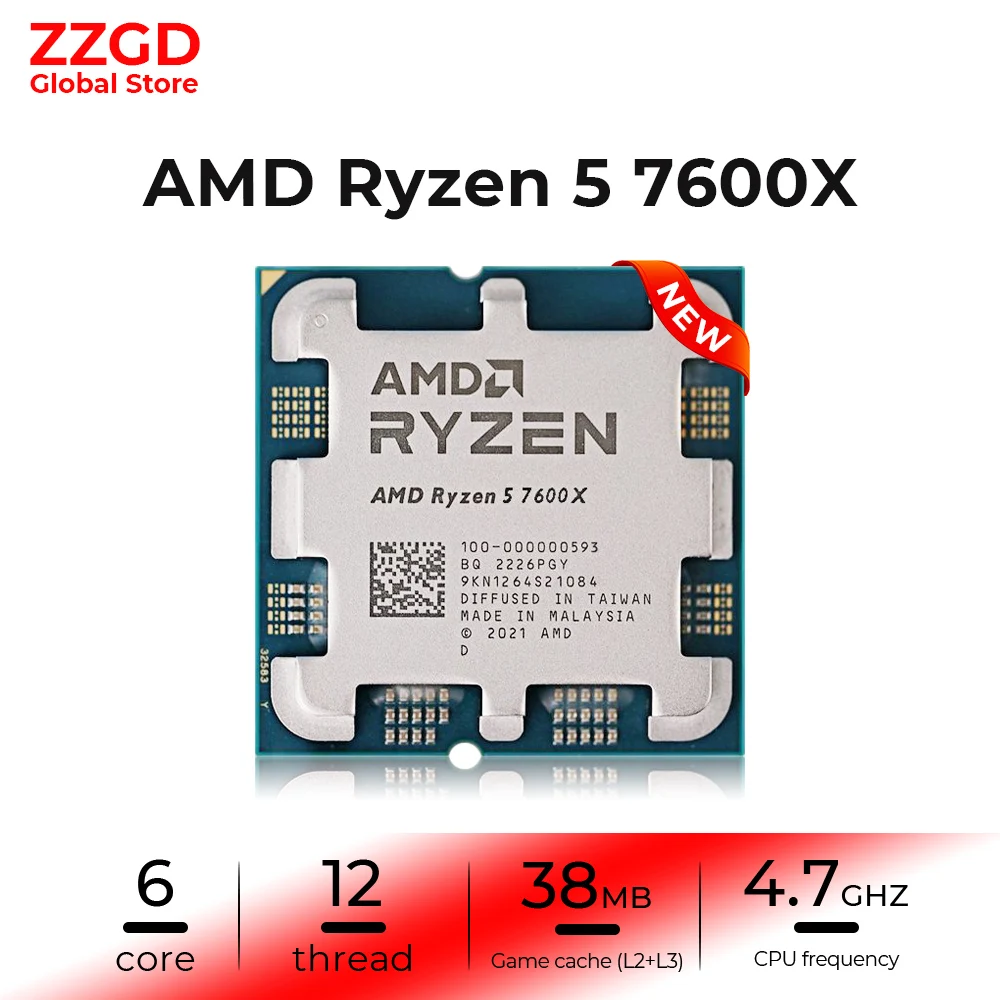 Amd-amd ryzen 5 7600x r5 7600x4.7ghz 6 núcleo processador cpu de 12 ...