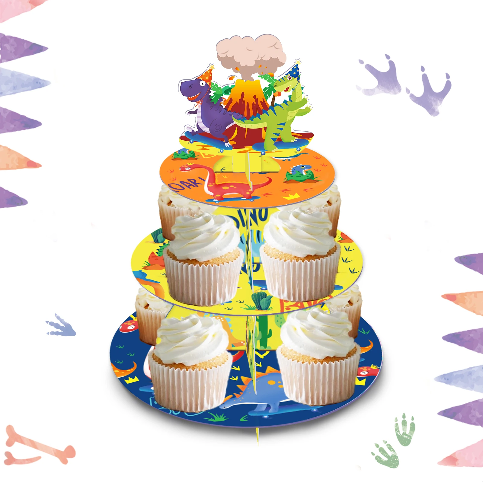 3 Layers Cartoon Dinosaur Theme Cake Display Stand Diy Cupcake Rack ...