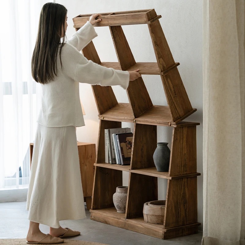 Runjia Home Furnishing Old Pine Foldable Shelf， Multifunctional Storage ...