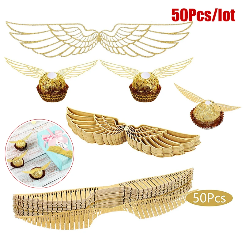 50Pcs Wings Chocolate Cake Party Gold Decoration Wizard Topper Golden ...