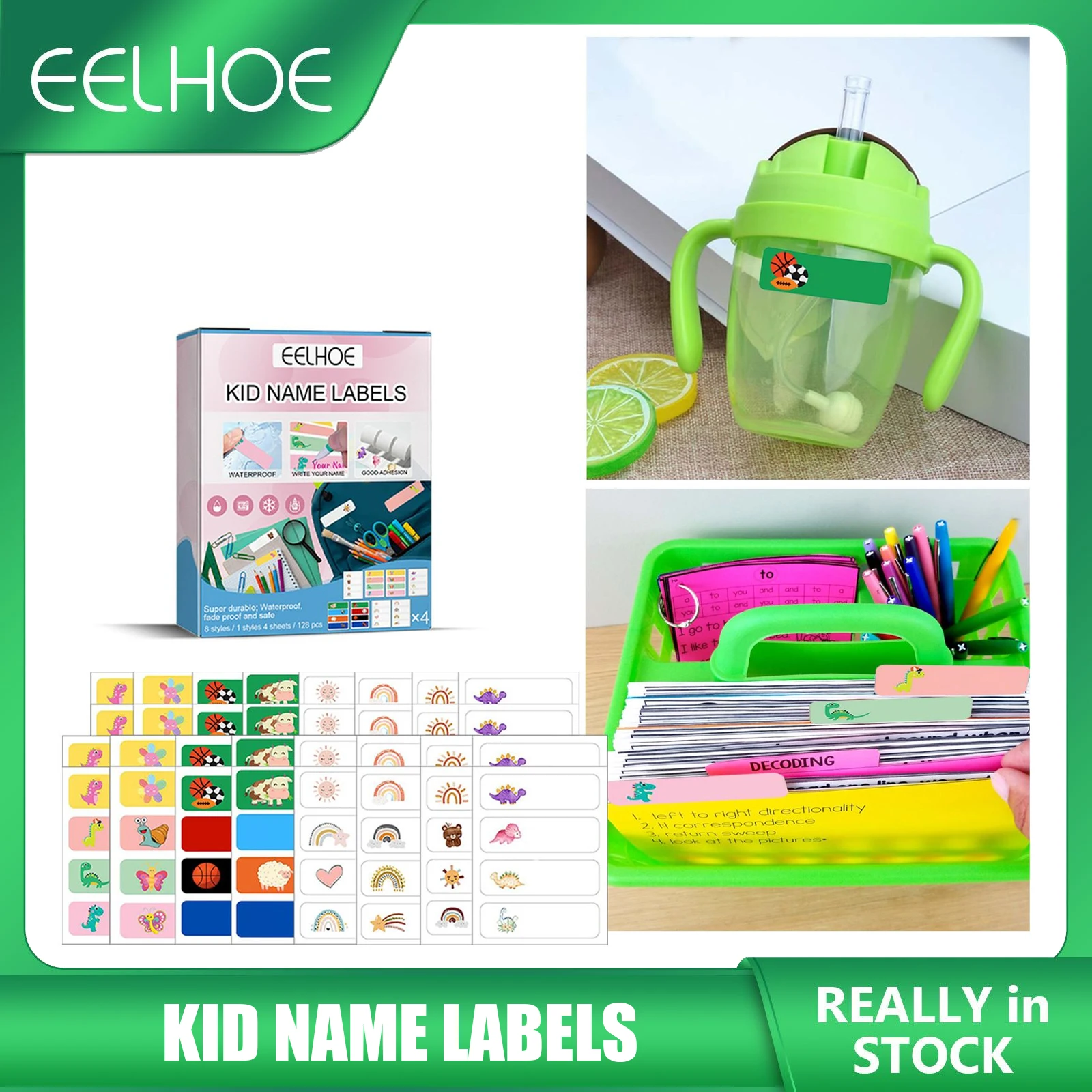 Cartoon Children Name Tag Sticker Variety Patterns Personalized Labels ...