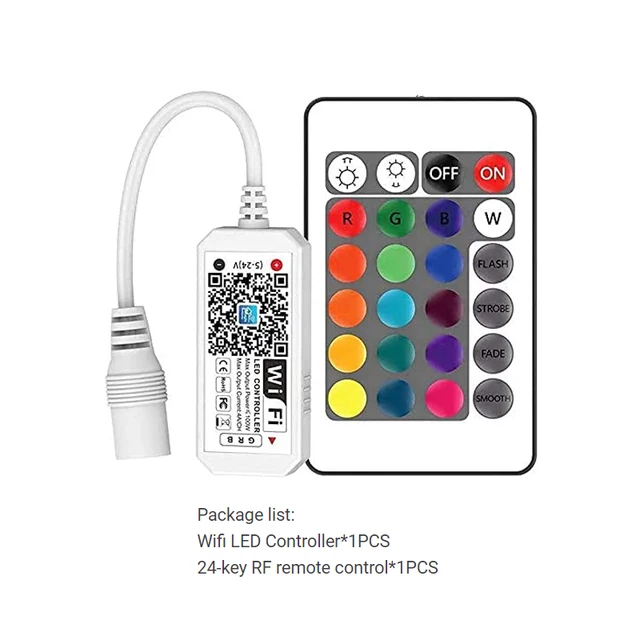 Smart Wireless LED Controller com Wi-Fi, 24 Key RF, controle remoto ...