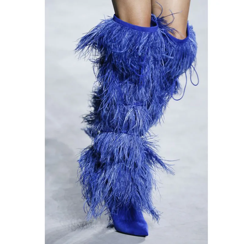 Spring-Fashion-Full-Feather-Cover-Women-Over-Knee-Boots-Suede-Leather ...