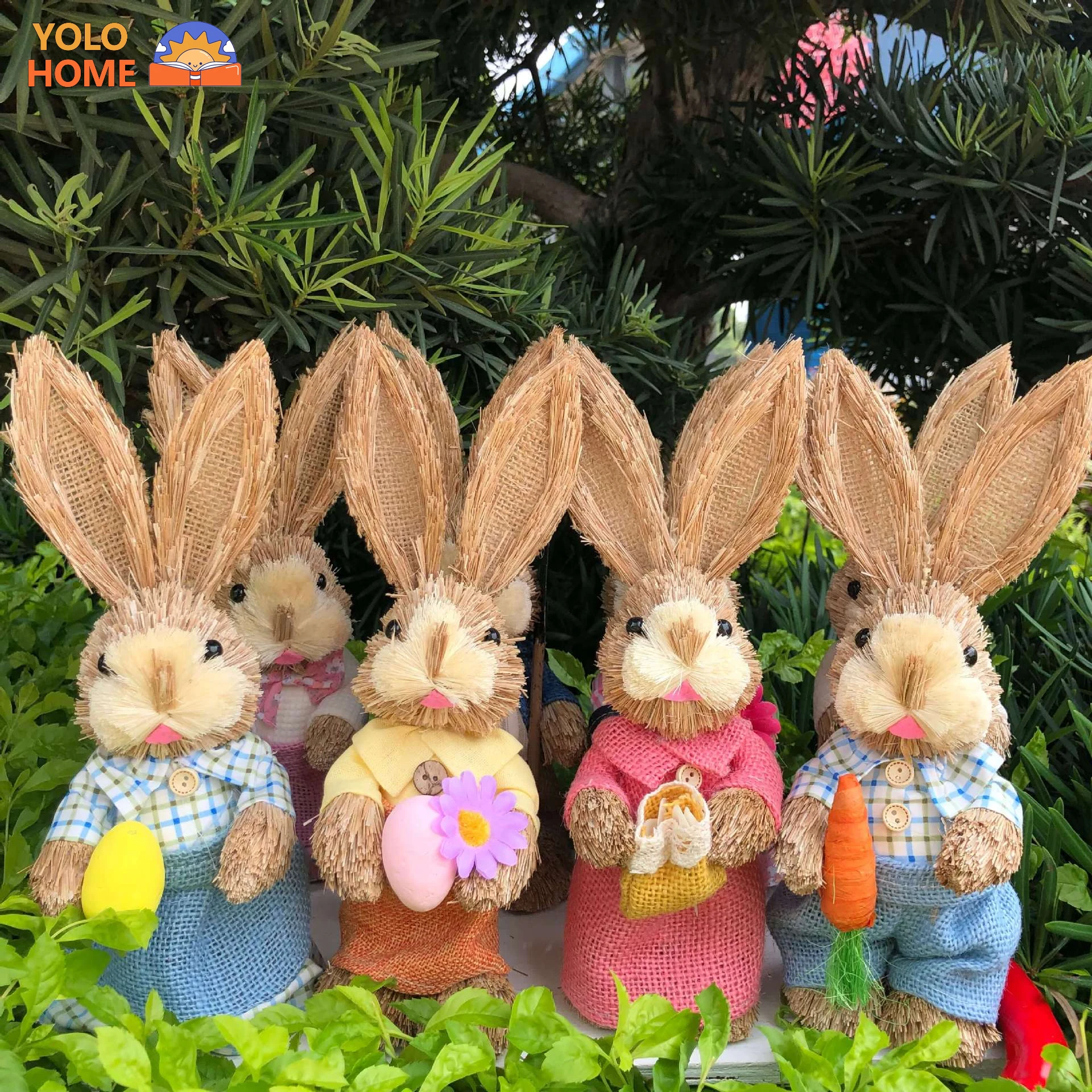 2Pcs-25CM-Easter-Bunny-Rabbite-Straw-Figures-Decoration-Home-Garden ...