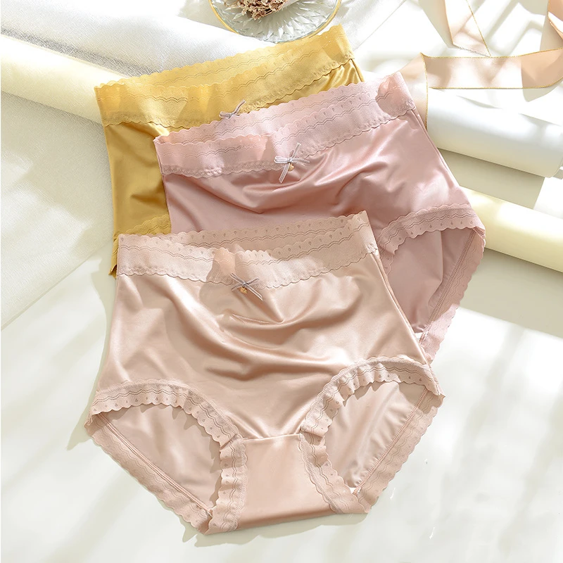Underwear Women's Ice Silk Panties Seamless Comfortable High Waist ...