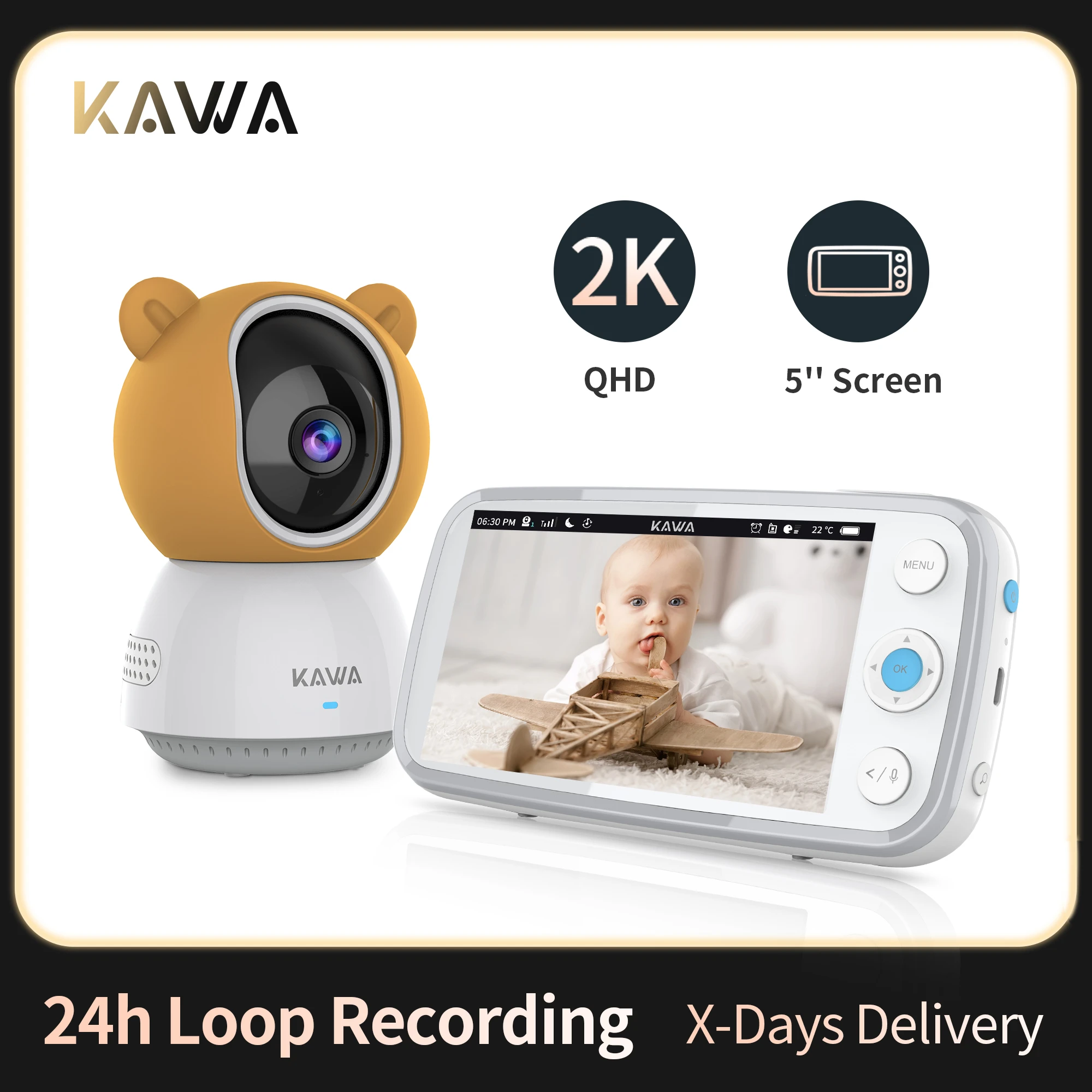 KAWA 2K Baby Monitor with Cameras Audio Video Nanny Wireless Camera ...