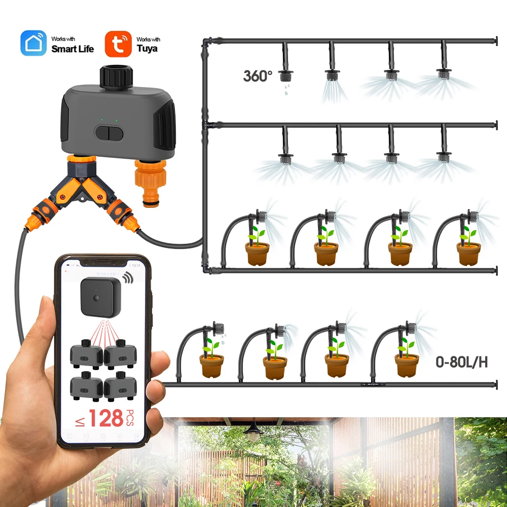 Wireless 2-way Garden Irrigation System Adjustable Drip Watering Kit ...