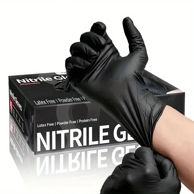 20/50/100PCS Black Nitrile Gloves Disposable Thick Textured Safety Work ...