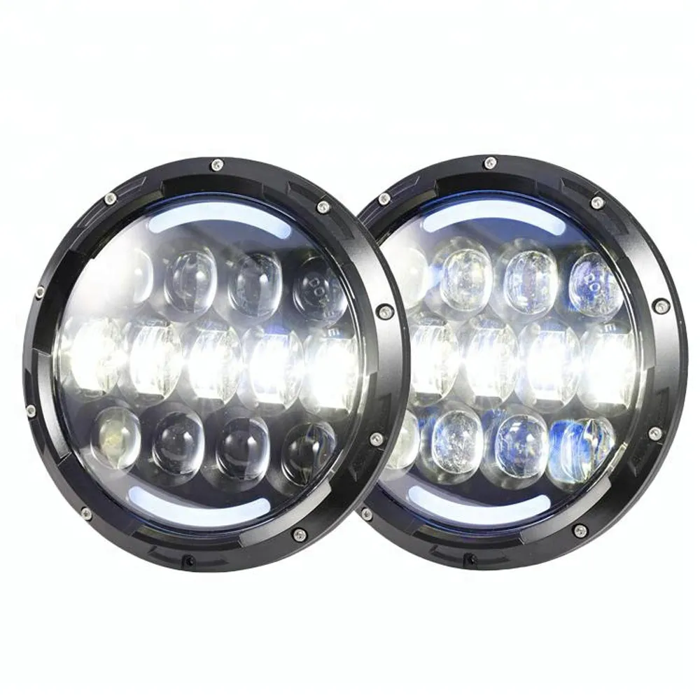 For lada niva 4x4 7" Inch Round LED Headlights 7 Round 130W White Amber ...