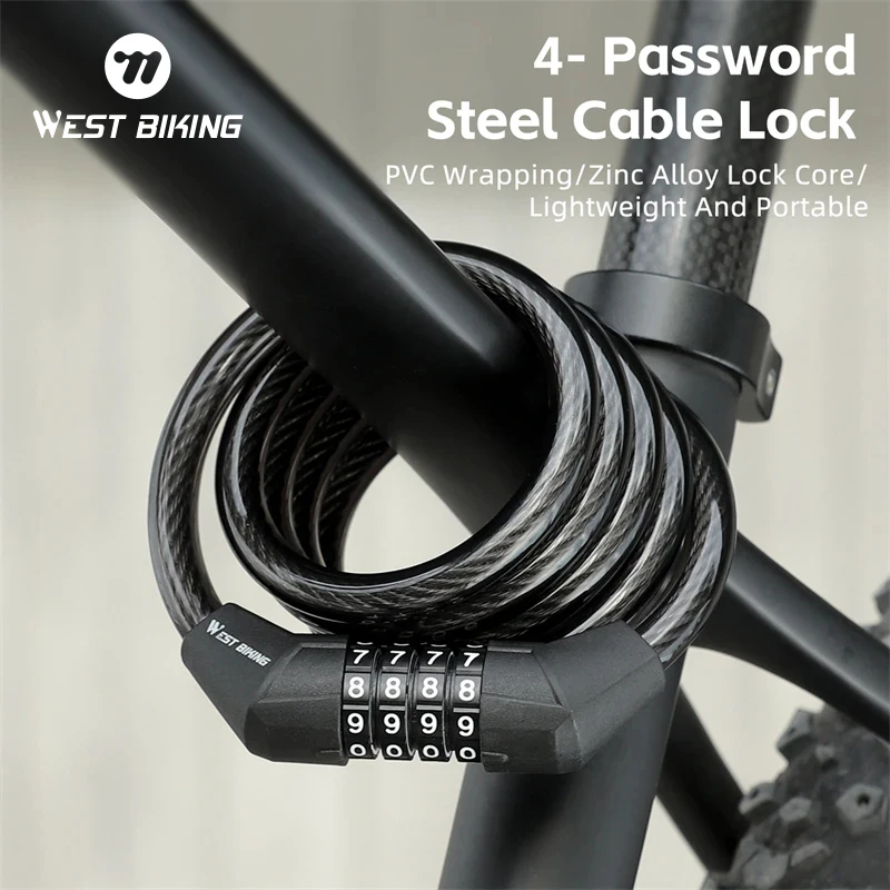 WEST BIKING Bicycle Safety Steel Cable Lock Anti Theft 4 Digits ...
