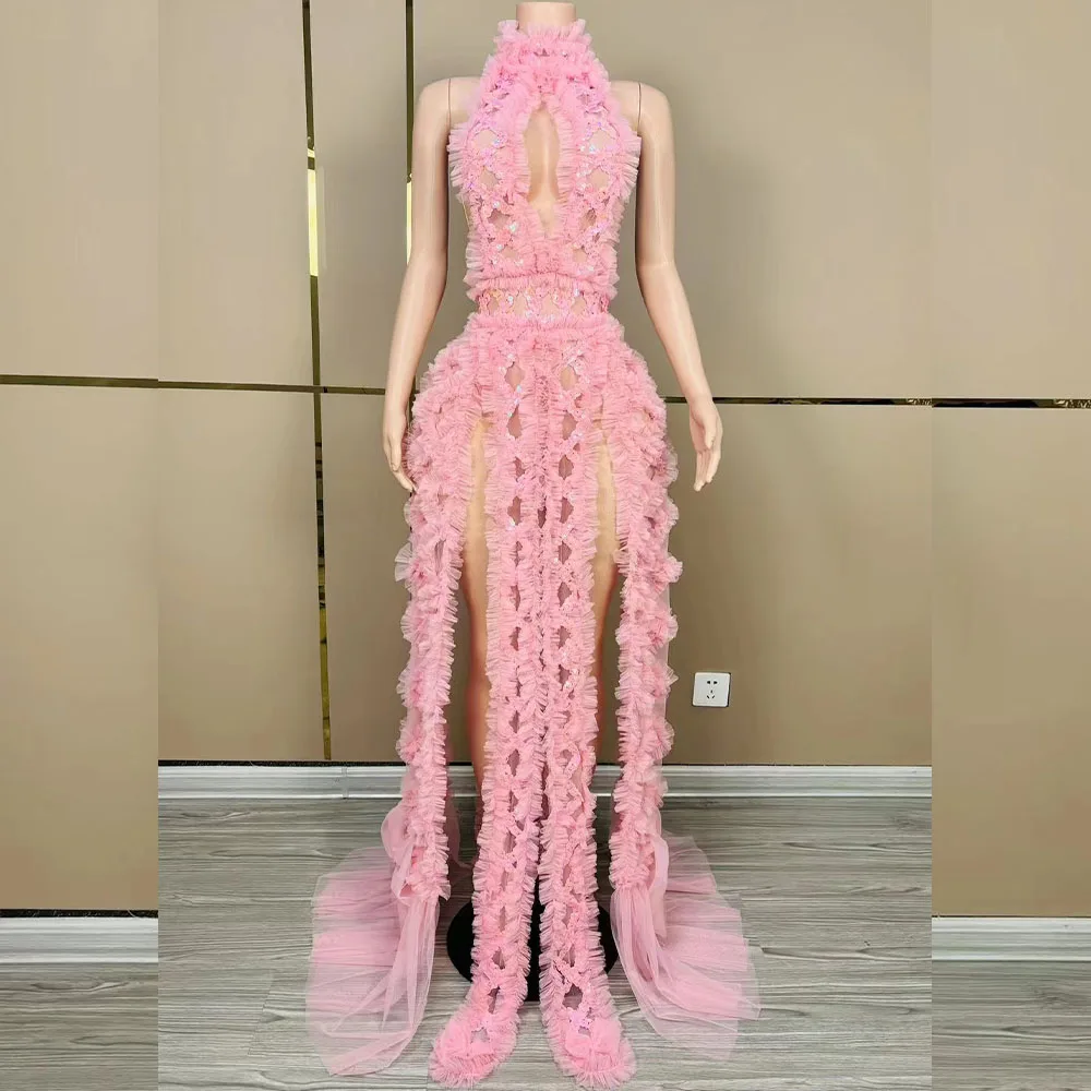 Sexy-Stage-Black-Red-Mesh-Backless-Dress-Transparent-Performance-Outfit ...