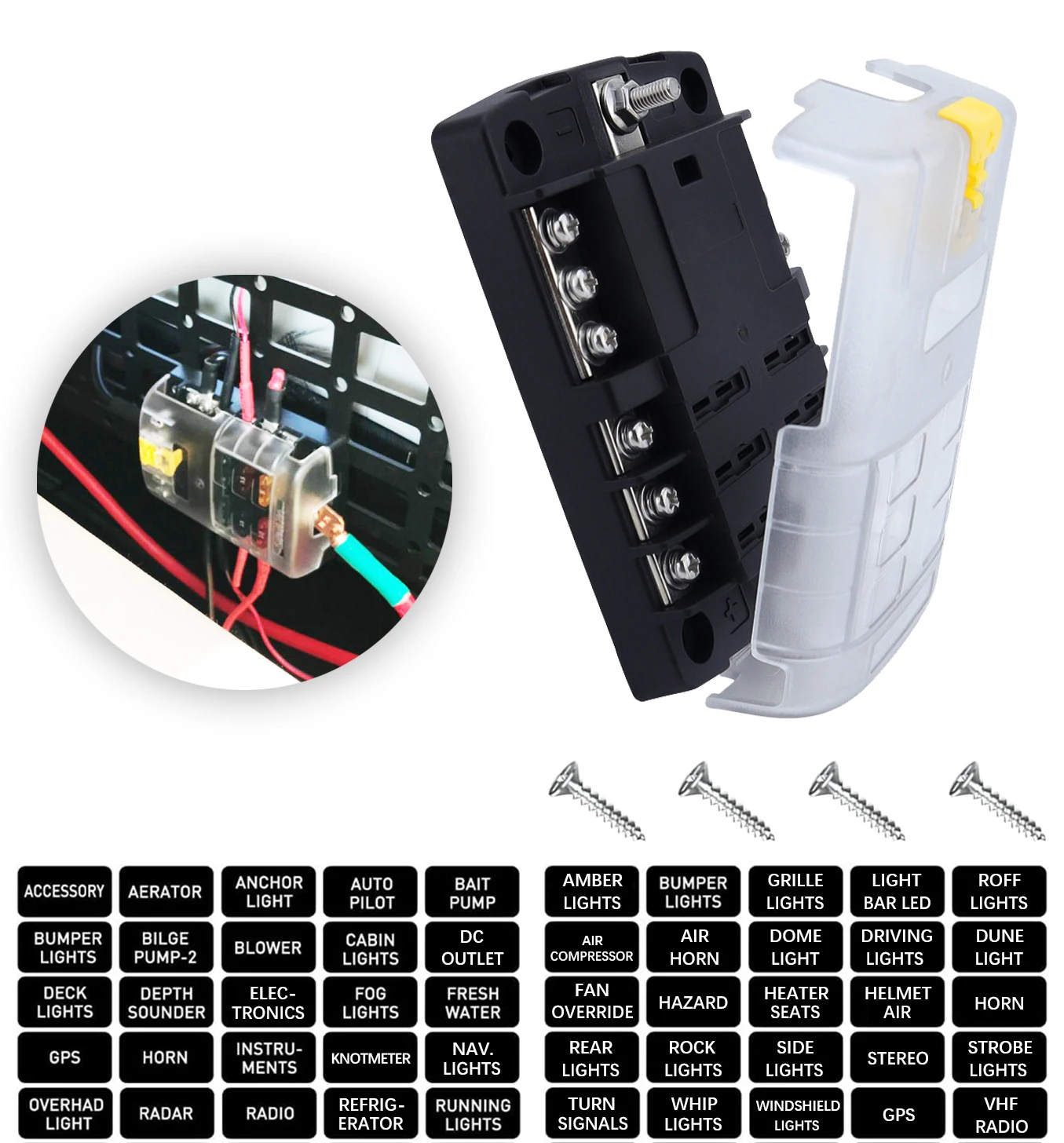 100A 12 Way 6 Way Fuse Block Fuse Box Label Stickers Waterproof Cover ...