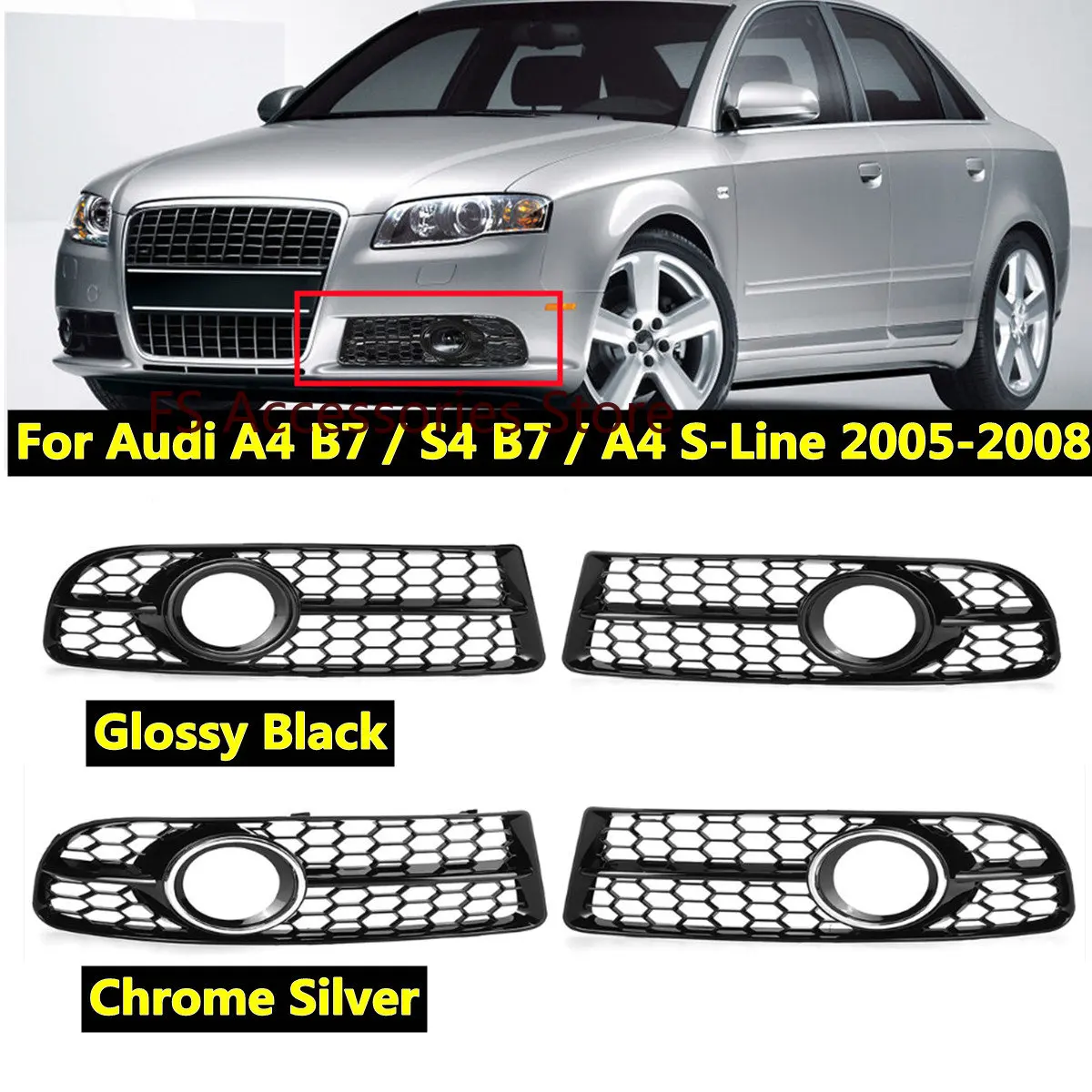 For Audi A4 B7 S4 B7 A4 S-Line 2005-2008 Pair Front Fog Light Grille ...