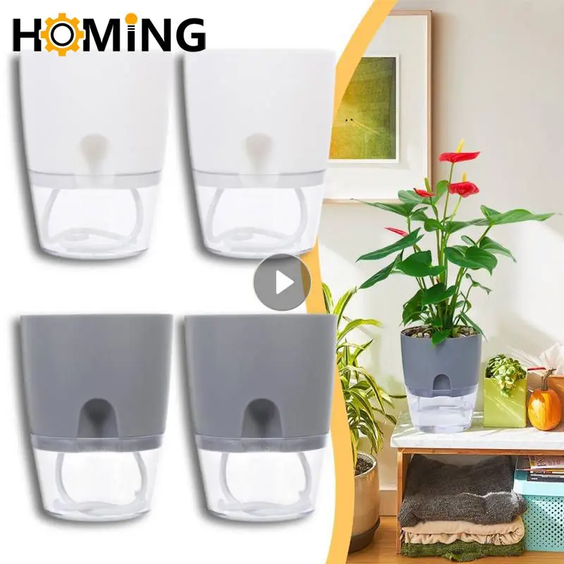 Transparent-Double-Layer-Plastic-Flower-Pot-Self-Watering-Flowerpot ...