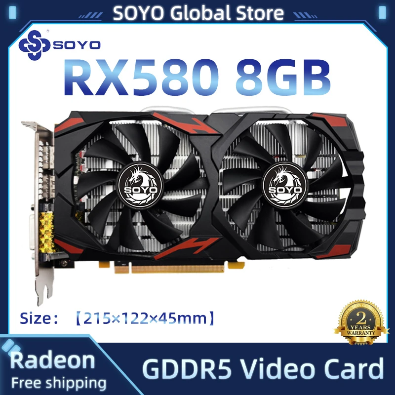 Placa gráfica SOYO AMD RX580 8G Radeon GDDR5 256Bit 8Pin PCIE 3.0x16 ...