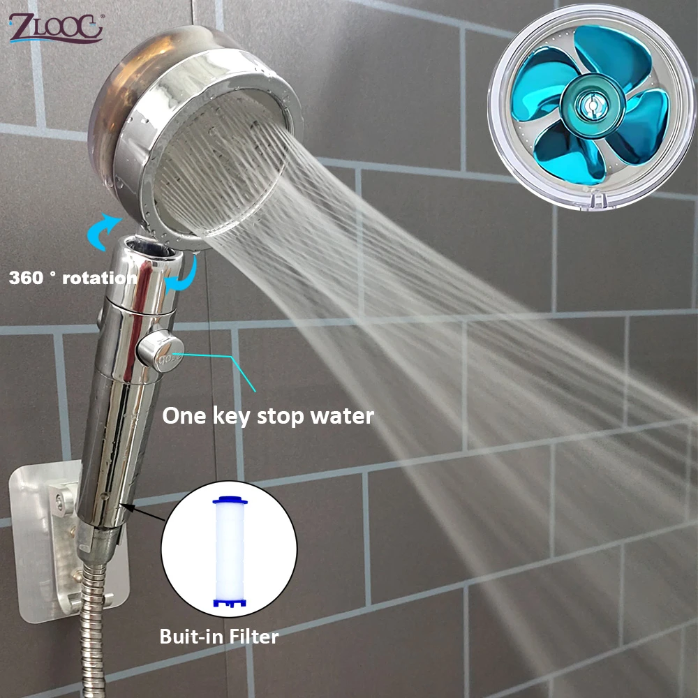 Zloog New Propeller Shower Head with Stop Button 360 Degree Rotating ...