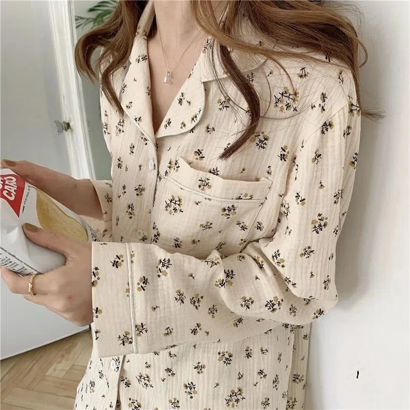 Conjunto-de-pijama-de-algod-n-crep-para-mujer-ropa-de-dormir-de-dos ...