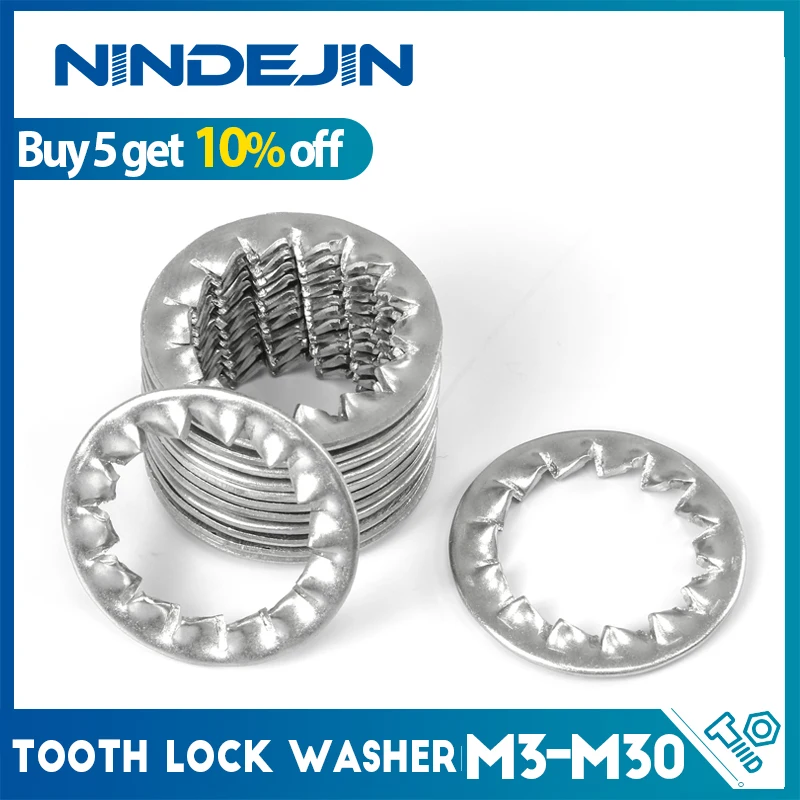 NINDEJIN 5-50pcs internal tooth lock washers stainless steel m3 m4 m5 ...