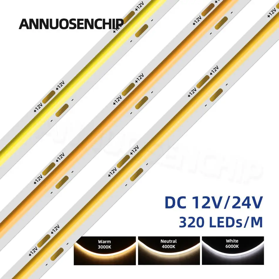 5M-LED-COB-Flexible-Strip-Light-DC-12V-24V-320LEDs-M-DC-Constant ...