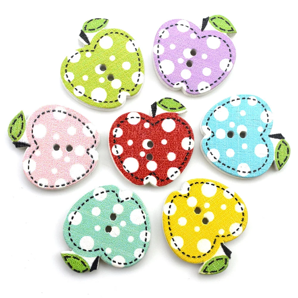 50PCS-20MM-Mixed-Apples-Pattern-Wooden-Buttons-for-Clothes-Crafts ...