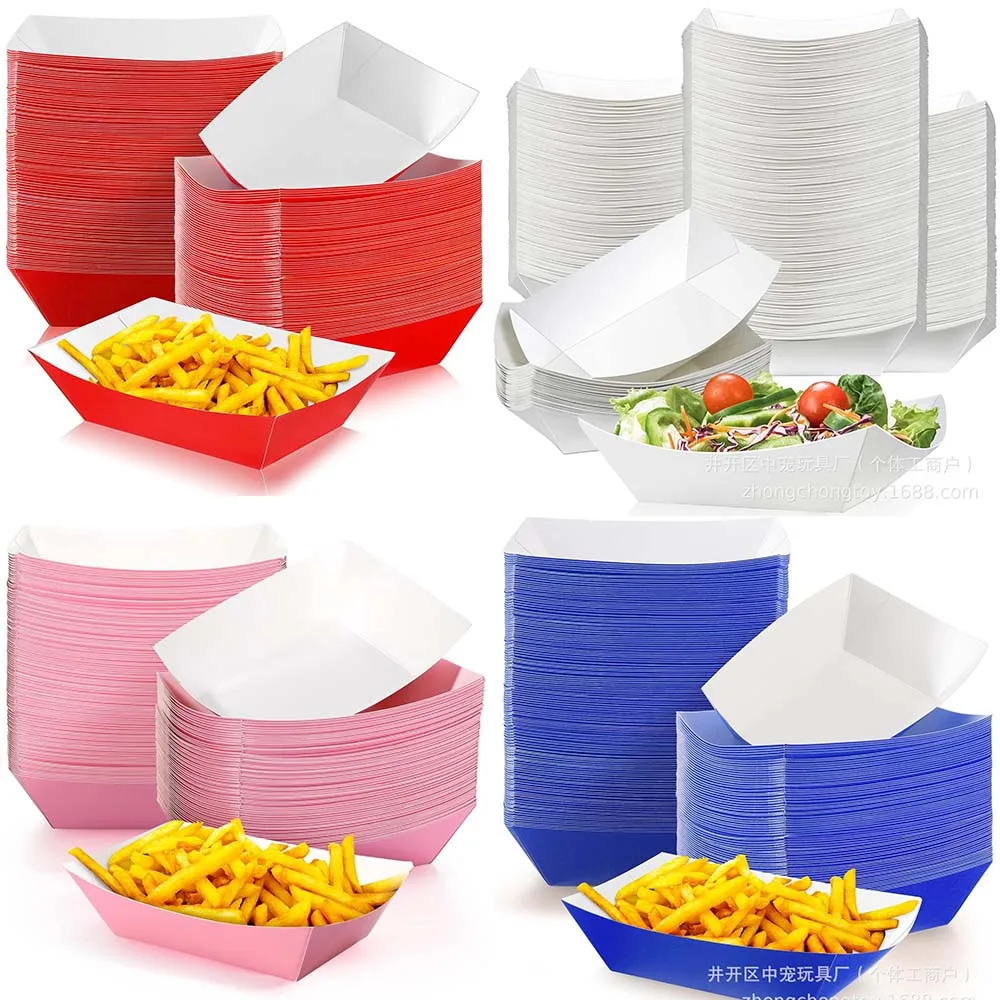 6-30pcs Solid Color Paper Boat Shaped Food Serving Tray Red Blue Pink ...