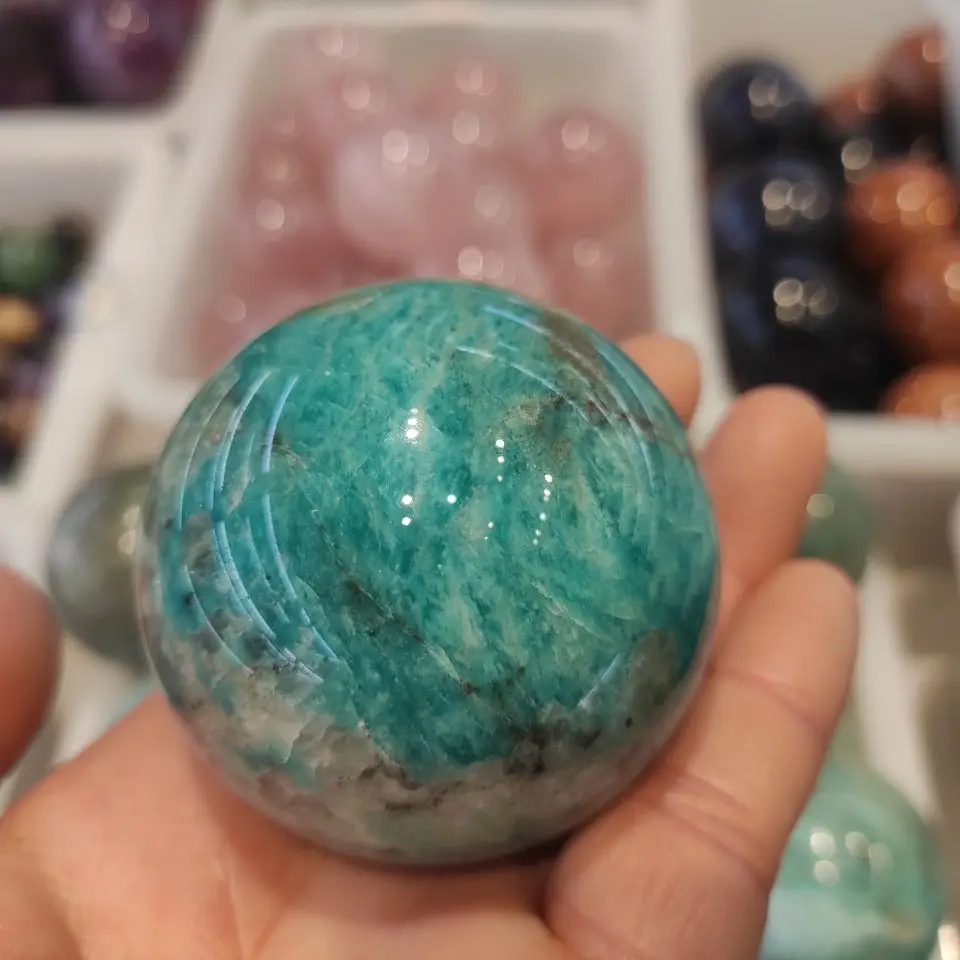 7-8cm-Natural-amazonite-Crystal-gemstone-sphere-meditation-reiki ...