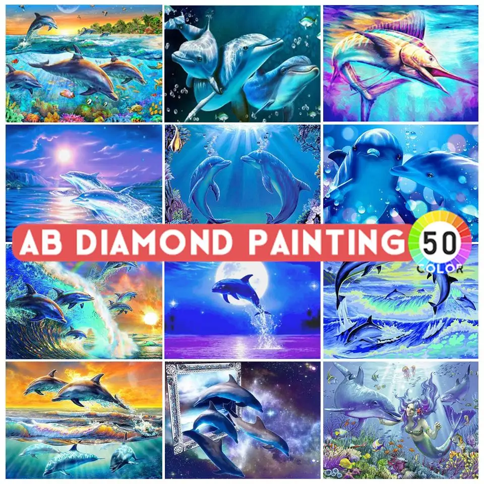 AB 드릴 다이아몬드 페인팅 DIY 5D 동물 크로스 스티치 키트, 스퀘어/라운드 바다 생활 자수 라인석 그림 모자이크 DIY 선물| | - AliExpress